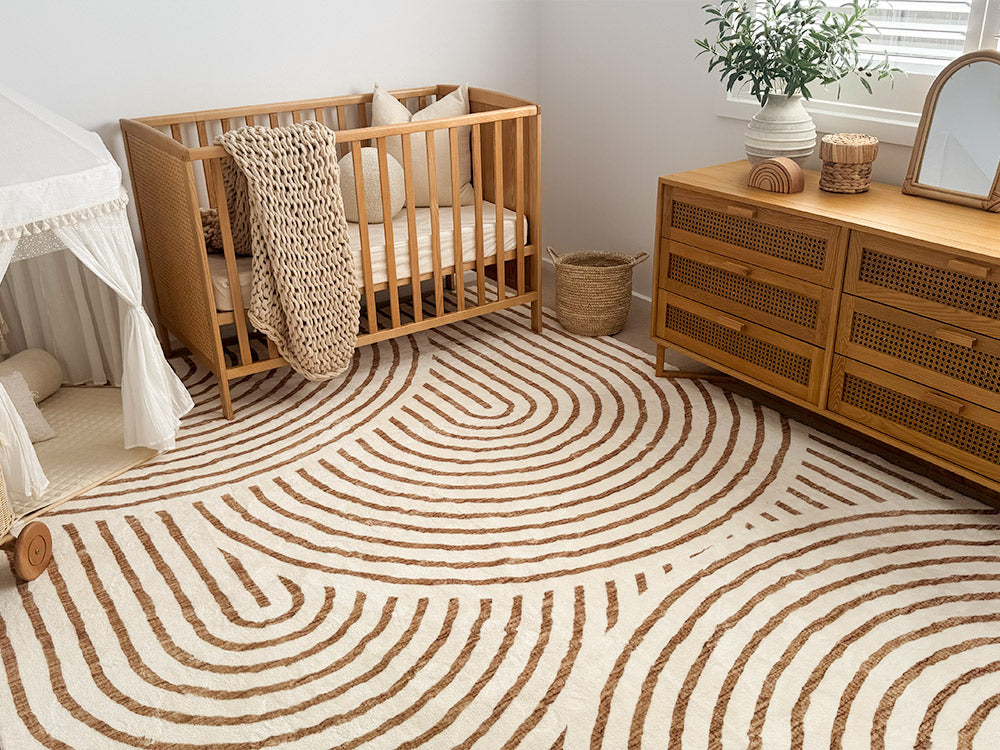 Loopsie Abel Brown and Cream Geometric Washable Rug | Simple Style Co