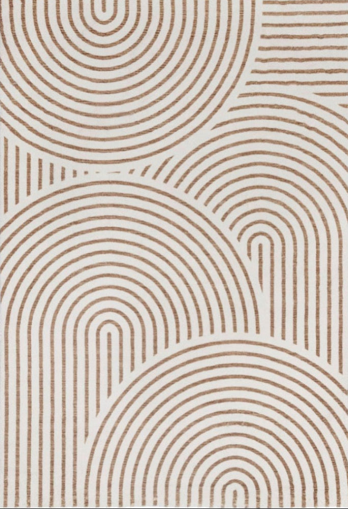 Loopsie Abel Brown and Cream Geometric Washable Rug | Simple Style Co