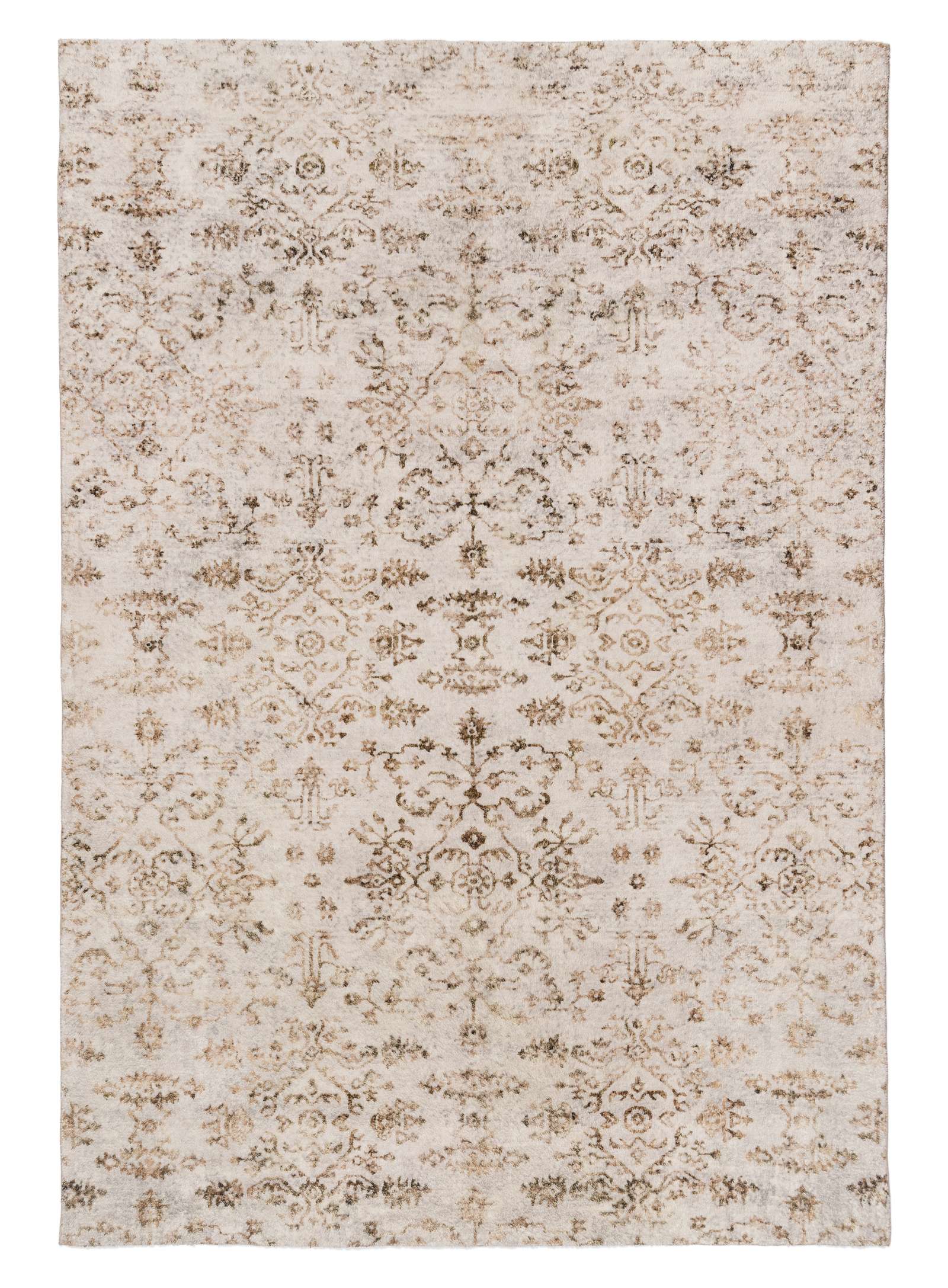 Solna Beige and Brown Floral Washable Rug | Simple Style Co