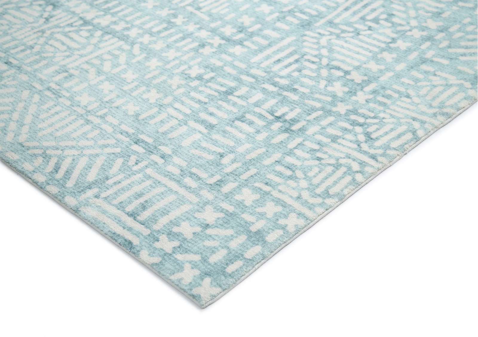 Loopsie Asni Blue and Ivory Tribal Washable Rug | Simple Style Co