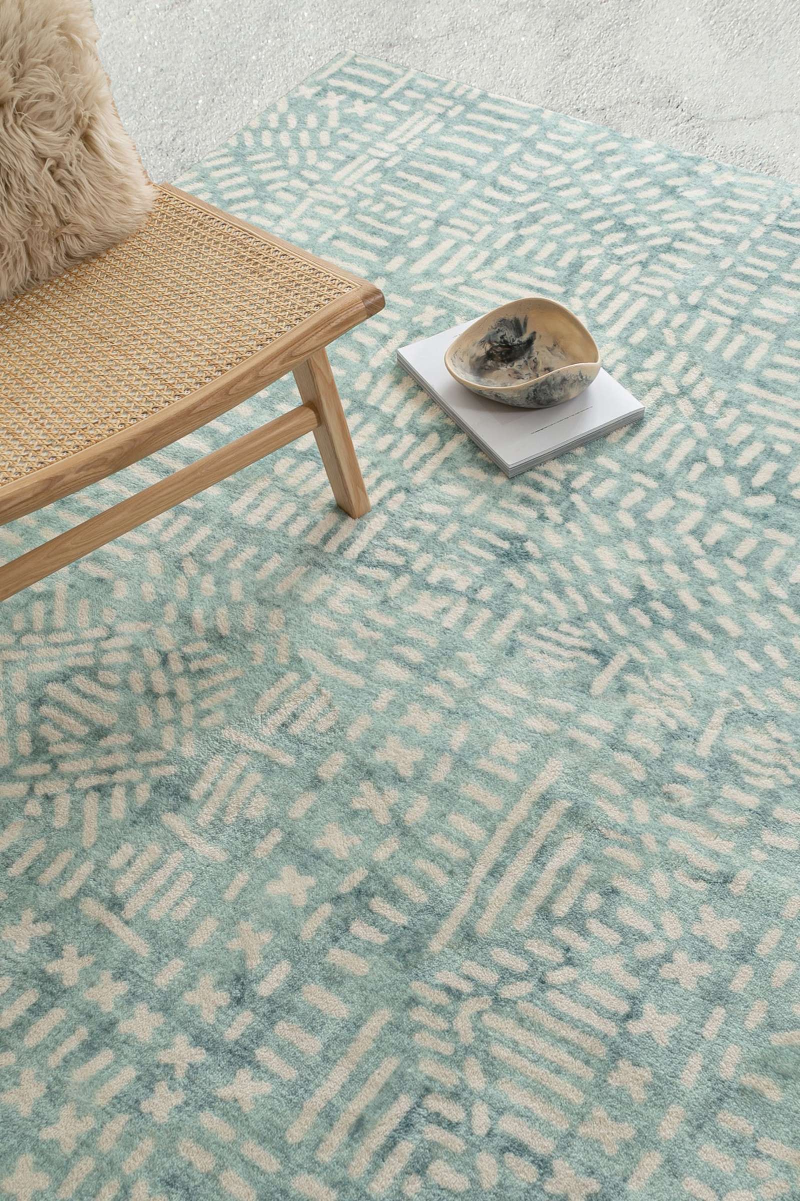 Loopsie Asni Blue and Ivory Tribal Washable Rug | Simple Style Co