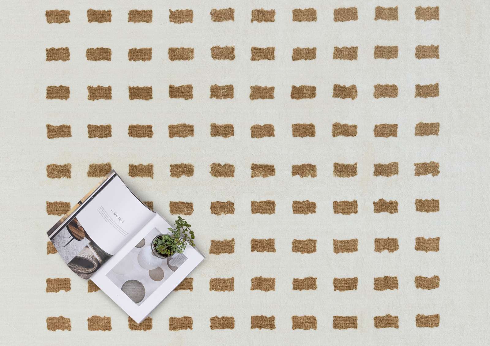 Loopsie Balan Cream and Brown Rectangles Washable Rug | Simple Style Co