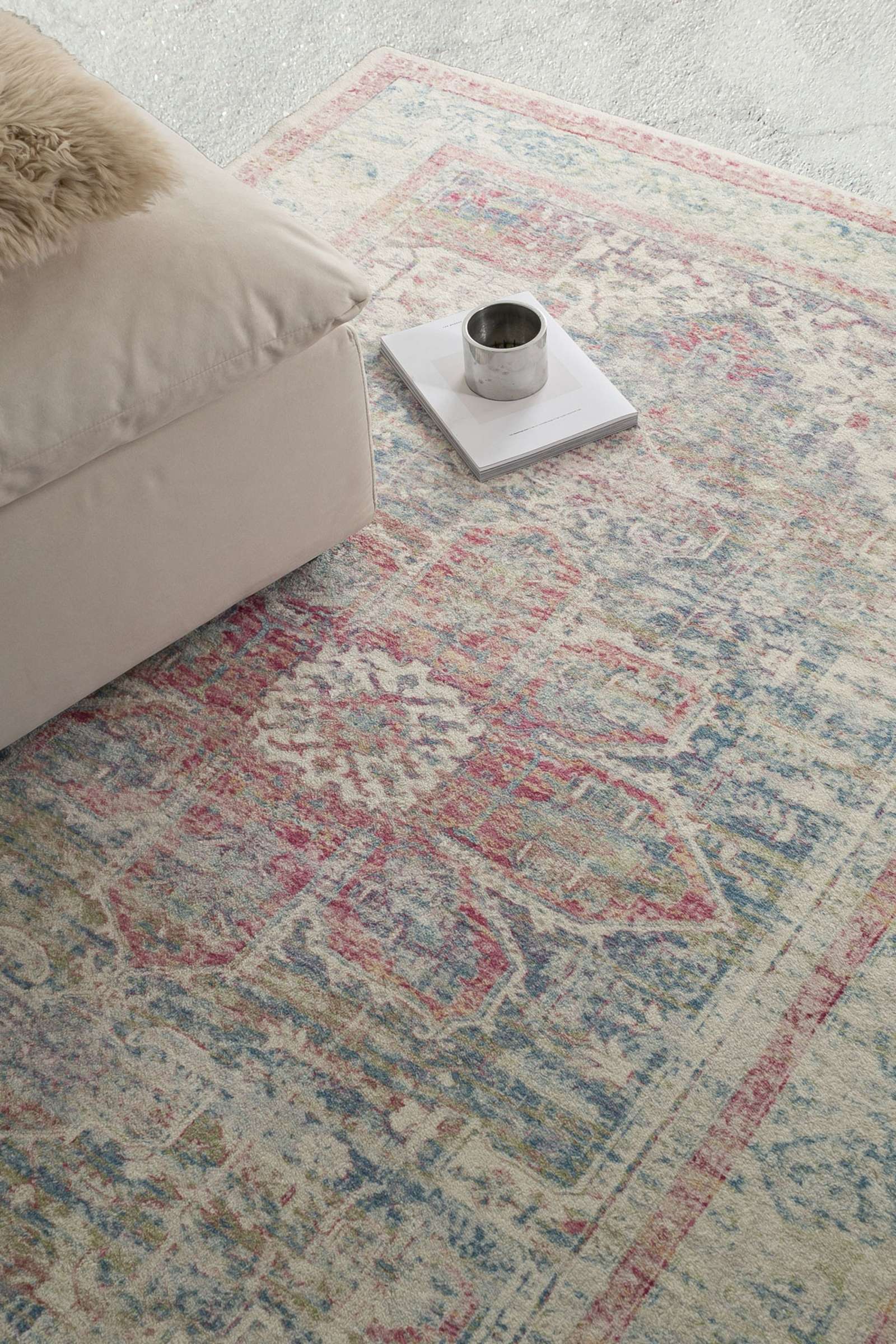 Seri Pink and Blue Medallion Washable Rug | Simple Style Co